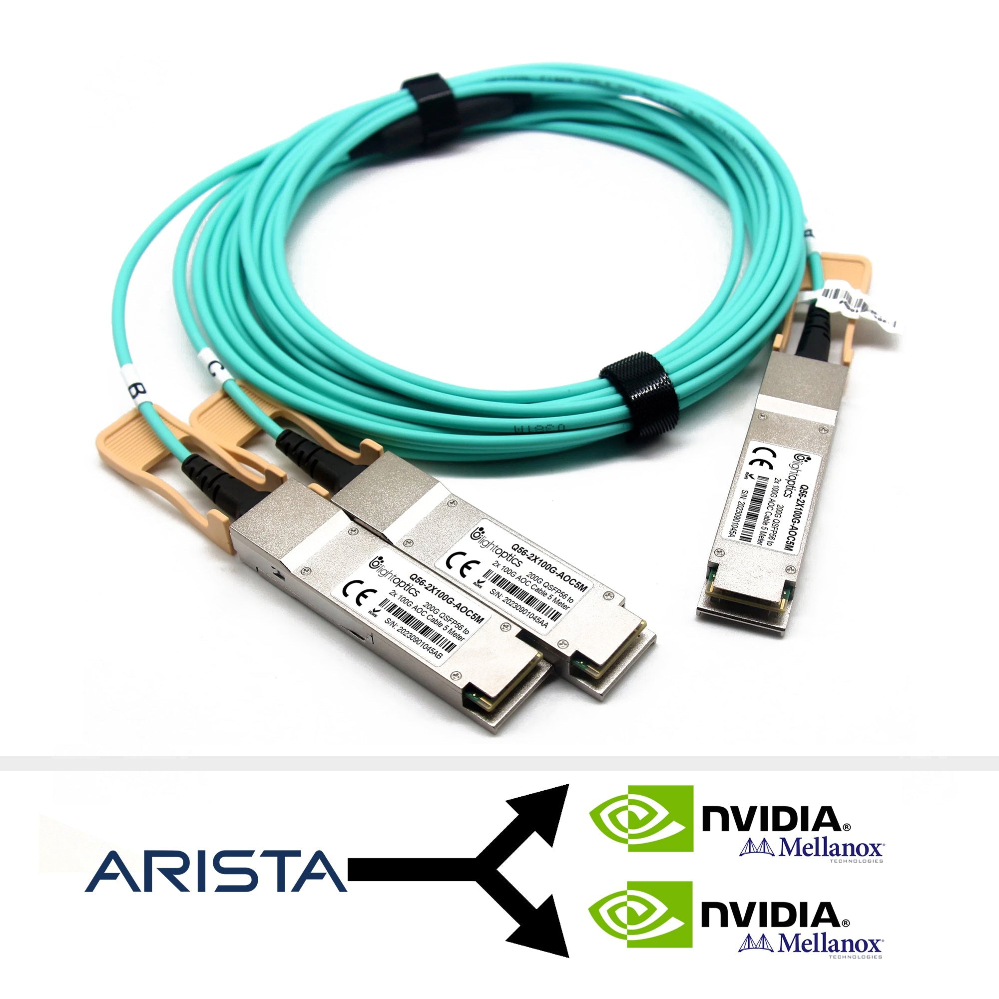 QSFP56 Arista (200G) to Nvidia/Mellanox (2x 100G) Splitter AOC Cable – LightOptics®