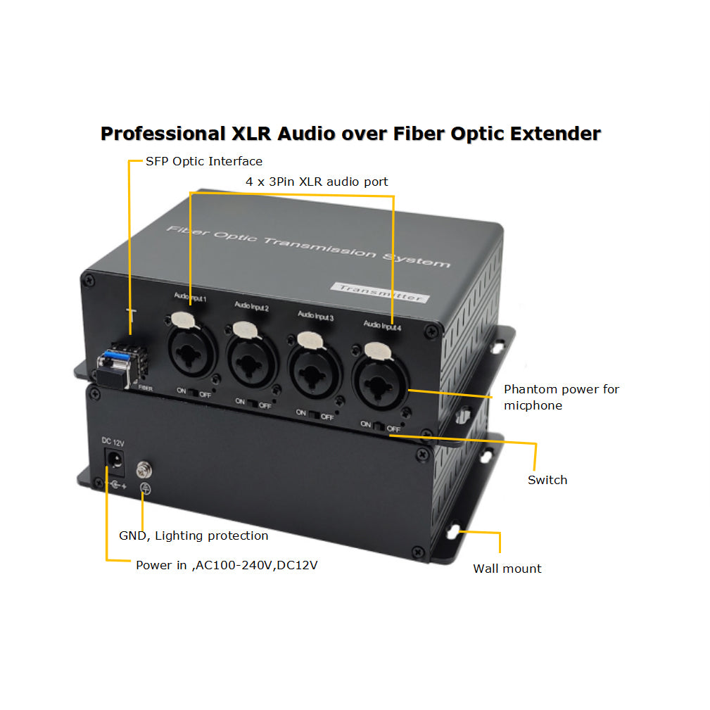 2 Channel Bidirectional Broadcast XLR Audio over Fiber Optical Convert ...