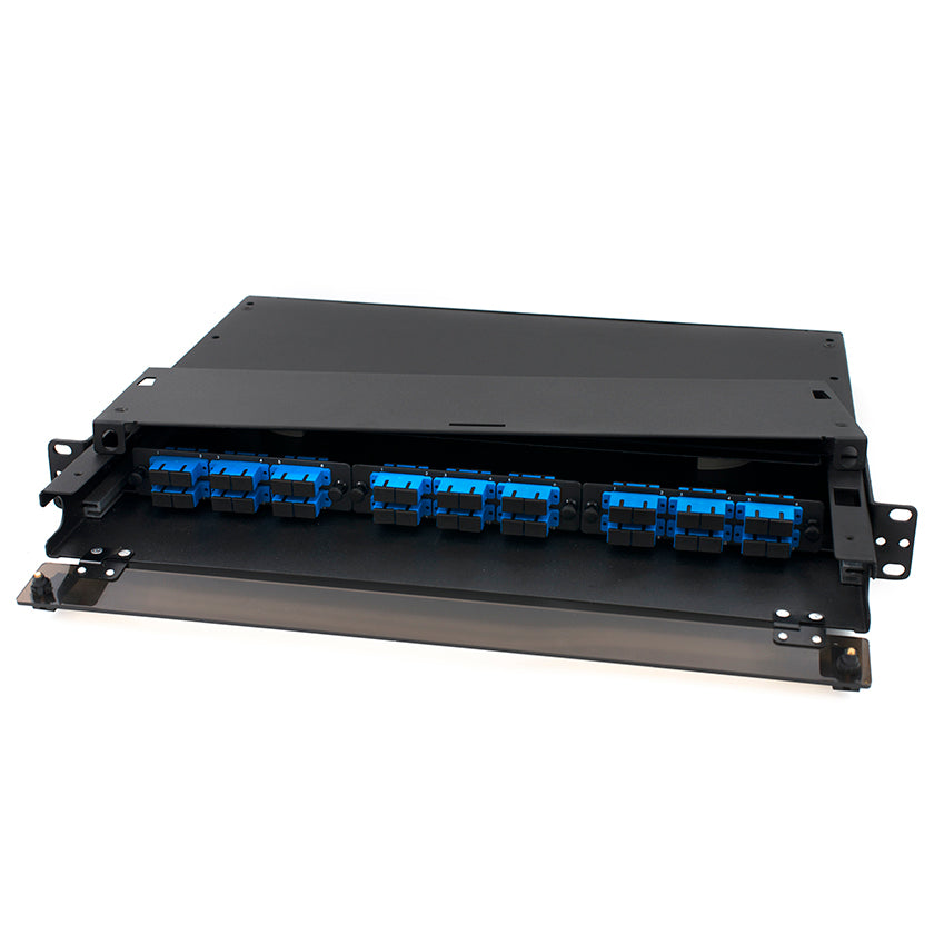 1U 19" Rack-mount Slide Out Metal Panel Fiber Enclosure with 3 LGX slo ...