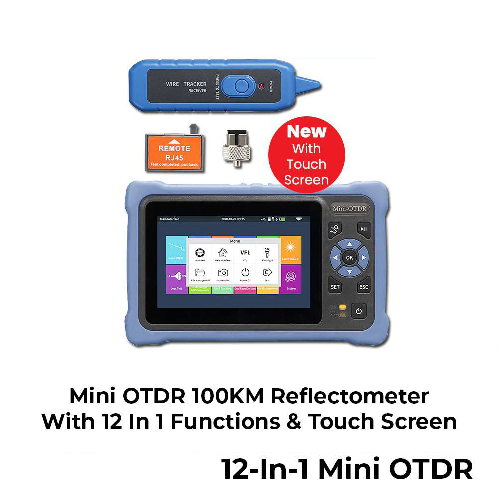 Mini OTDR 100KM Fiber Optic Reflectometer With 12 Functions Touch Scre ...